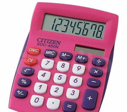 Калькулятор Citizen карманный, 8 разрядов, двойное питание, 120х72 мм, розовый (SDC-450npkcfs)