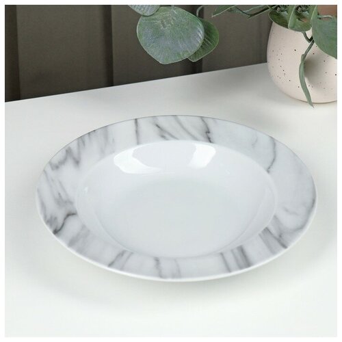 Тарелка керамическая глубокая «мрамор», 300 мл, d=21 см, цвет белый и серый