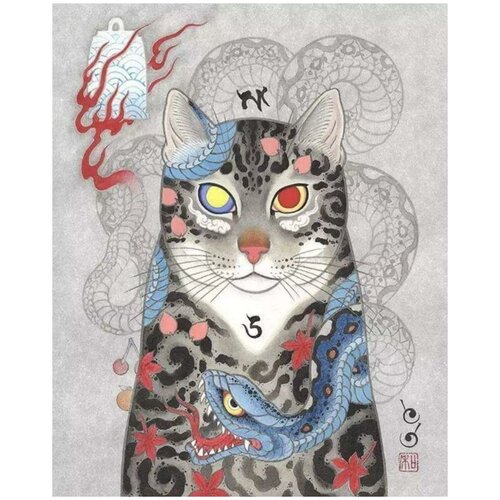 Постер / Плакат / Картина Кот с красным глазом 60х90 см в раме