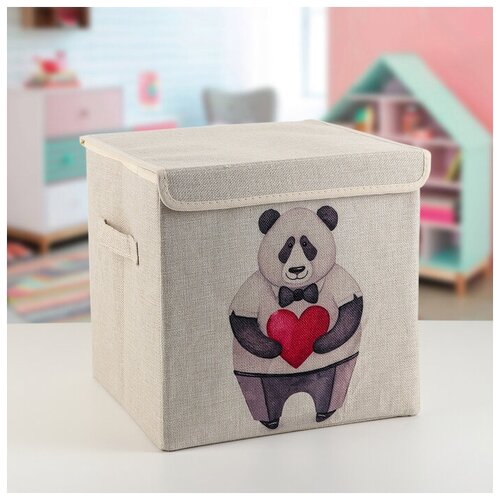 Короб стеллажный для хранения с крышкой "Влюбленная панда", 30х30х28,5 см