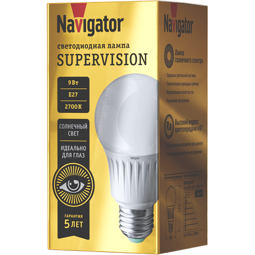 Лампа светодиодная Navigator 80549/80548, E27, A60, 9 Вт, 2700 К