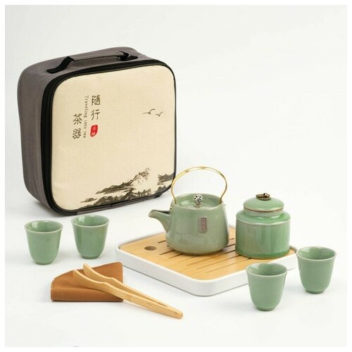 Набор для чайной церемонии 10 предметов, на 4 персоны, чашка 55 мл, чайник 200 мл, зеленый