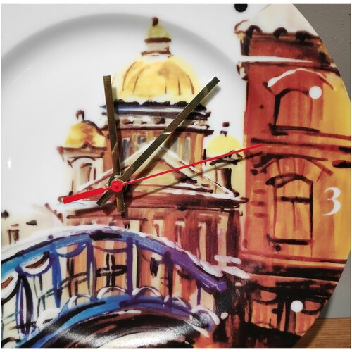 Часы подарочные настенные "Синий мост" в подарочной коробке, диаметр 27 см. Сувенир Санкт-Петербург.