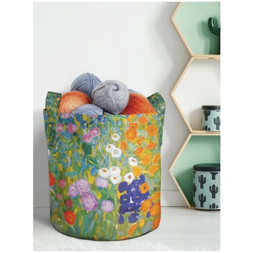 Мягкая текстильная корзина JoyArty "Цветущий сад" для хранения вещей и игрушек с ручками, 19 литров.
