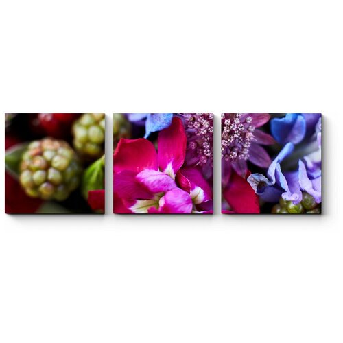 Модульная картина Цветочно-фруктовое ассорти 90x30