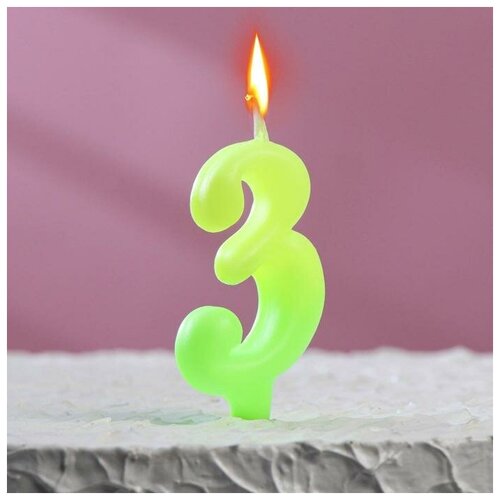 Свеча для торта цифра "Люминесцентная", 7.8 см, цифра "3"