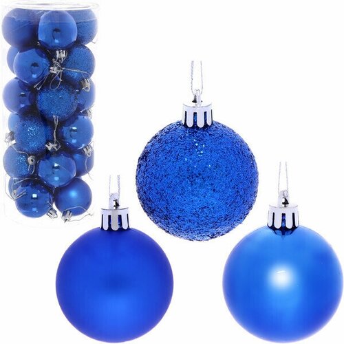 Новогодние шары 5 см (набор 24 шт) «Микс фактур», синий