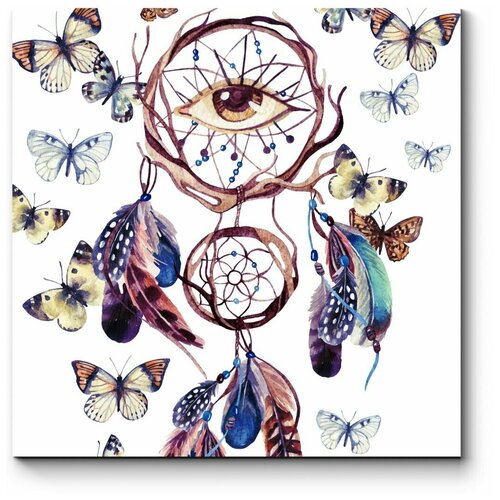 Модульная картина Ловец снов в окружении порхающих бабочек 40x40