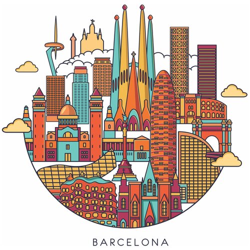 Постер / Плакат / Картина Разноцветная Барселона 60х90 см в подарочном тубусе