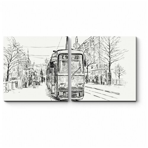 Модульная картина Городской пейзаж в черно-белом 110x55