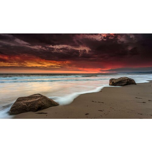 Картина на холсте 60x110 LinxOne "Пляж океан тучи рассвет небо" интерьерная для дома / на стену / на кухню / с подрамником