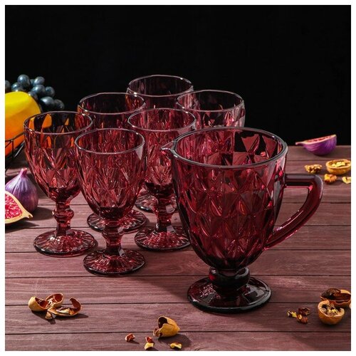 Набор питьевой из стекла Круиз, 7 предметов: кувшин 1,1 л, бокалы 300 мл, 6 шт, цвет розовый