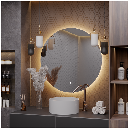 Зеркало круглое "парящее" Муза D55 для ванной с тёплой LED-подсветкой