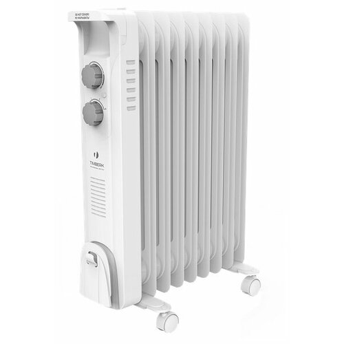 Масляный радиатор Timberk TOR 21.1206 BC/BCL, 1.2 кВт, 15 м², колеса в комплекте, белый