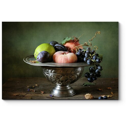 Модульная картина Спелые фрукты в изящной серебряной вазе 140x93