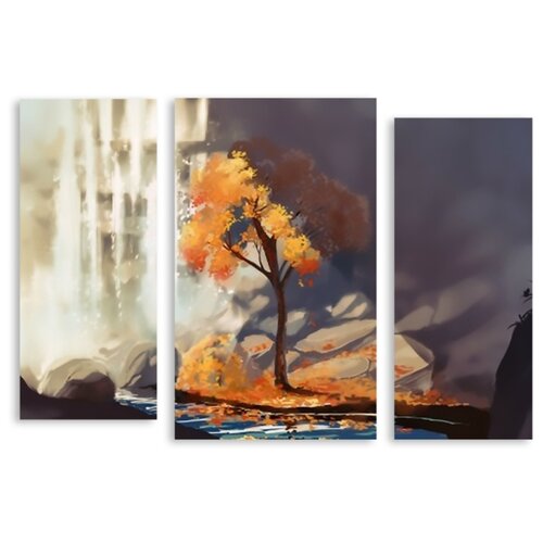 Модульная картина на холсте "Дерево у водопада" 90x65 см