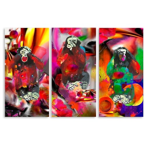 Модульная картина на холсте "Мартышка в красках" 90x60 см