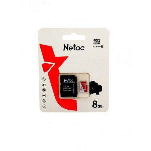 Карта памяти 8Gb - Netac MicroSD P500 Eco Class 10 NT02P500ECO-008G-R + с переходником под SD (Оригинальная!)