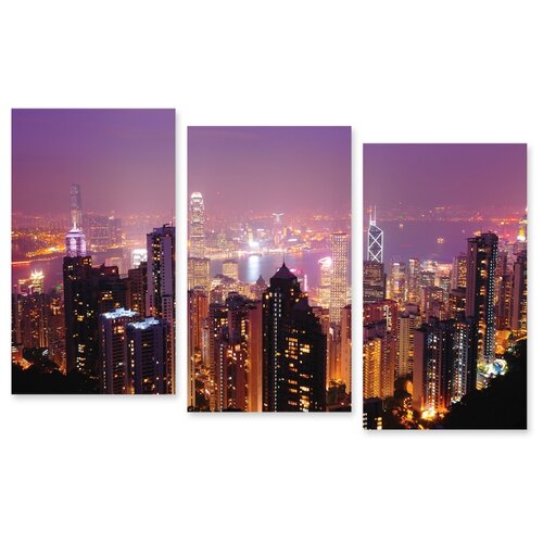 Модульная картина на холсте "Ночной Гонконг" 90x59 см