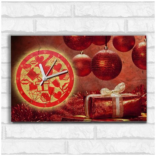 Настенные бесшумные часы ОСП со смещенным циферблатом новый год рождество - 1222