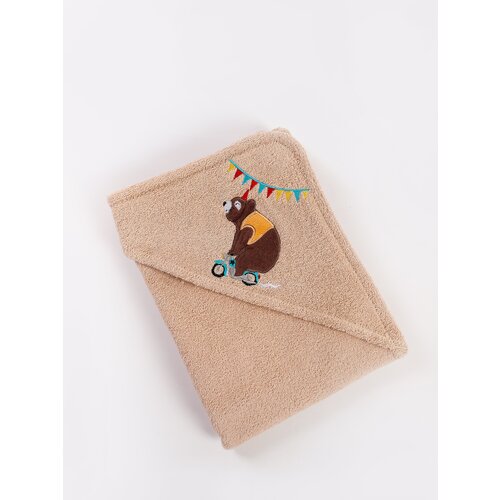 Полотенце-уголок с вышивкой Fluffy Bunny Медведь, цвет Бежевый, Размер 94Х94см, 100% хлопок, 380гр/м2