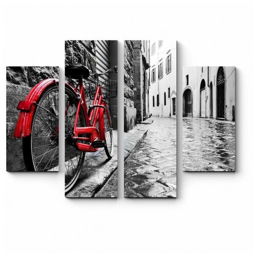 Модульная картина Красный велосипед на мощенной улице 140x105