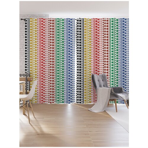 Шторы под лён JoyArty "Разноцветные полосы из кругов", серия Oxford DeLux, 340х265 см
