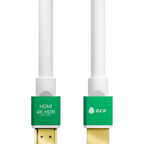 Greenconnect Кабель 0.5m HDMI версия 2.0, HDR 4:2:2, Ultra HD, 4K 60 fps 60Hz/5K*30Hz, 3D, AUDIO, 18.0 Гбит/с, 28/28 AWG, OD7.3mm, тройной экран, белый, AL корпус зеленый, GCR-51296 Greenconnect HDMI (m) - HDMI (m) 0.5м (GCR-51296)