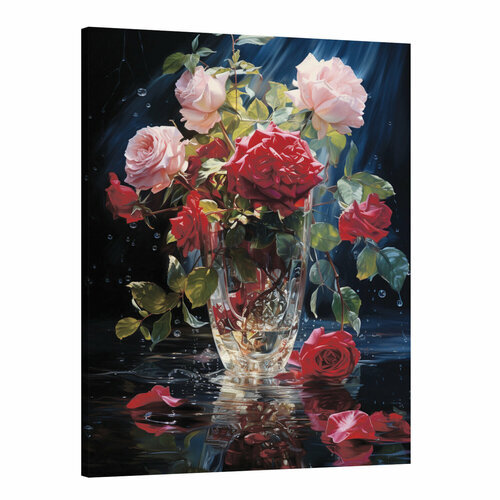 Интерьерная картина 50х70 "Розы в глубине"