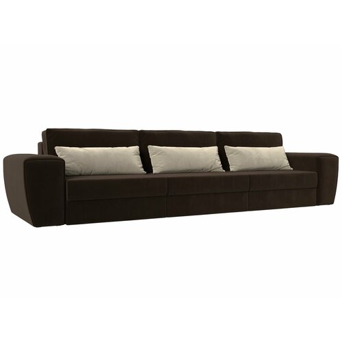 Прямой диван-кровать Лига-008 Long, Микровельвет коричневый, бежевый