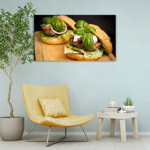 Картина на холсте 60x110 LinxOne "Домашние гамбургеры с котлетой" интерьерная для дома / на стену / на кухню / с подрамником