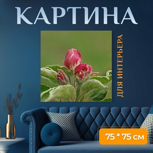 Картина на холсте "Яблоня, завод, яблоневый цвет" на подрамнике 75х75 см. для интерьера