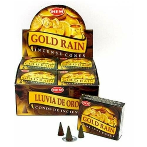 Hem Incense CONES GOLD RAIN (Благовония конусы золотой дождь, Хем), уп. 10 конусов.