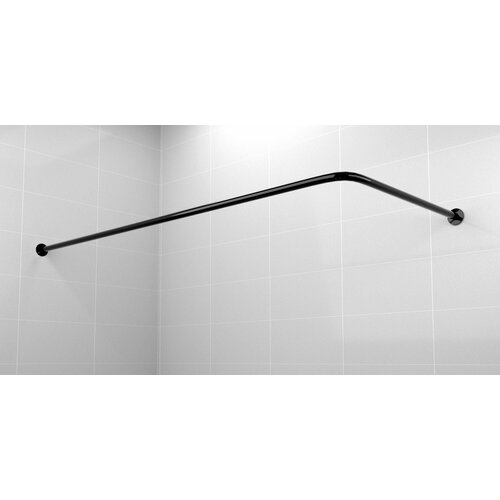 Карниз для ванной 155x60см (Штанга 20мм) Г-образный, угловой Усиленный, крепление 6см, цельнометаллический из нержавейки черного цвета