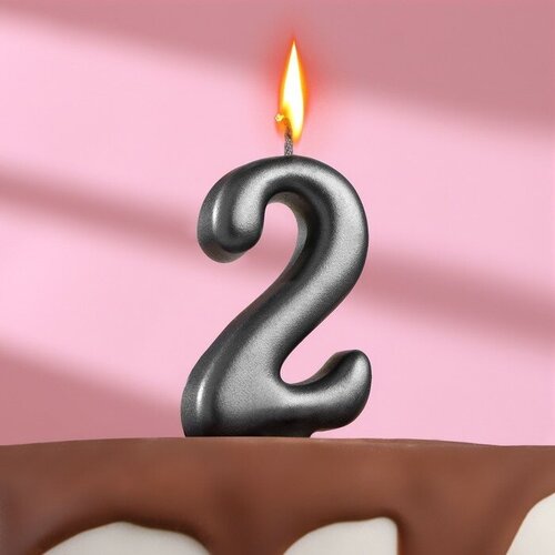 Свеча в торт "Овал" , цифра 2 , мокрый асфальт, 6,3 см