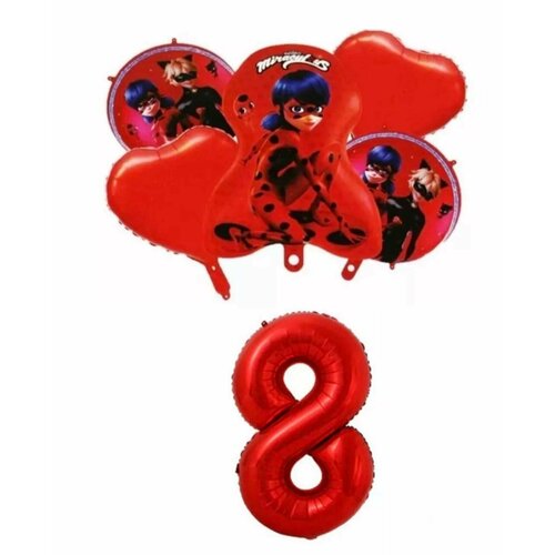 Набор воздушных шаров с цифрой 8 "Леди Баг и Супер Кот", 5 штук/ на день рождение