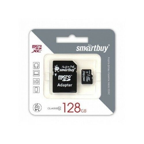 Карта памяти SMARTBUY SB128GBSDCL10-01 MicroSDXC 128GB Class10 UHS-I U1 + адаптер, черный