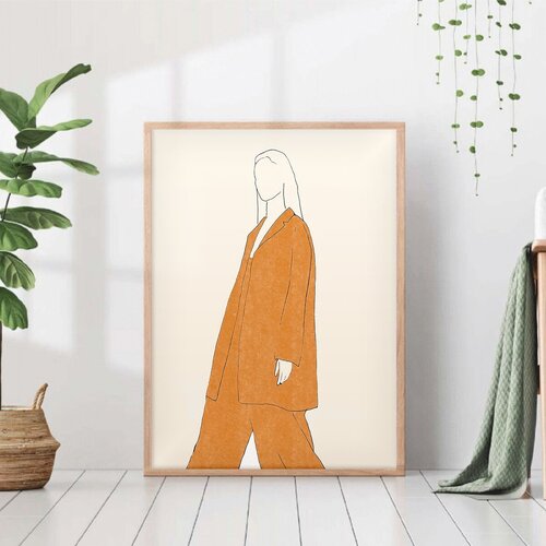 Постер без рамки "Девушка в оранжевом костюме" 40 на 50 в тубусе / Картина для интерьера / Плакат / Постер на стену / Интерьерные картины