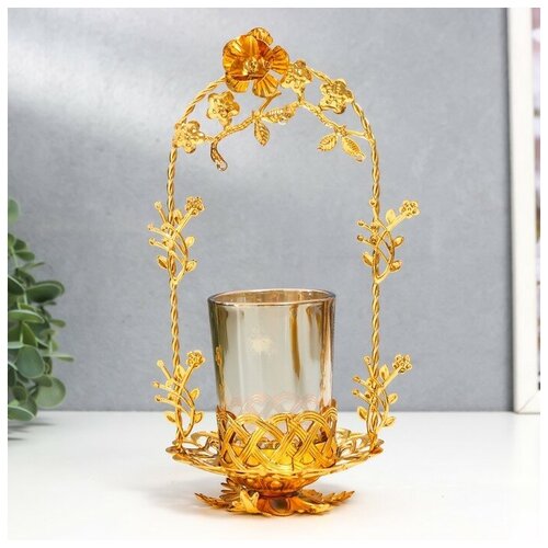 Подсвечник металл стекло на 1 свечу "Цветочная арка" d-5 см золото 9 5х11х20 см