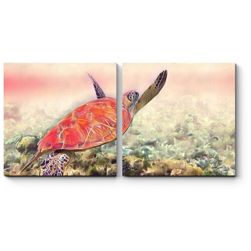Модульная картина Плывущая яркая черепаха 150x75