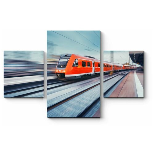 Модульная картина Высокоскоростной красный пассажирский пригородный поезд110x72