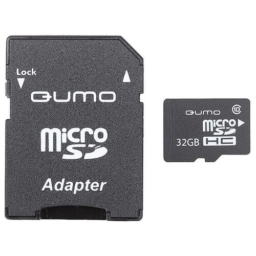 Карта памяти Qumo microSDHC 32 ГБ Class 10, V10, A1, UHS-I, R 90 МБ/с, адаптер на SD, 1 шт., черный