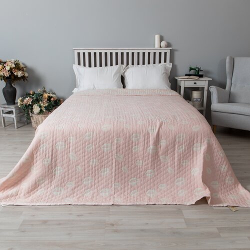 Стеганое жаккардовое покрывало oops_postel, одеяло, плед для спальни "Розовый поцелуй", размер 230 см х 250 см, 100% хлопок
