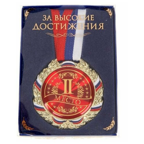 Медаль призовая, триколор, 2 место, серебро, d-7 см
