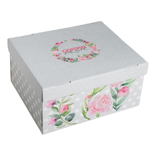 Коробка подарочная Дарите счастье Цветочный сад, 31х16х25.5 см, серый
