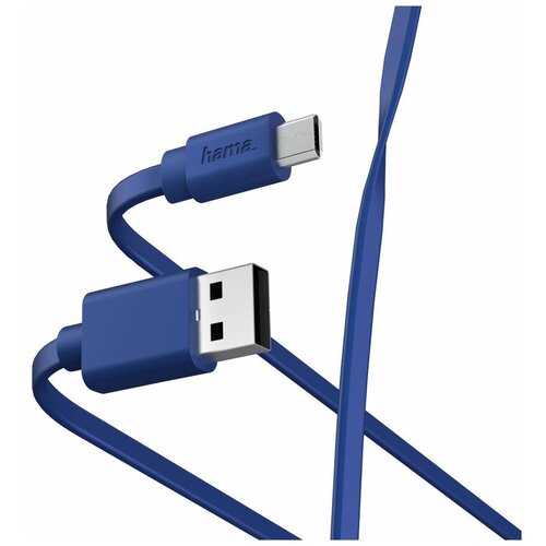 Кабель HAMA micro USB (m) - USB (m), 1м, плоский, синий [00187226]