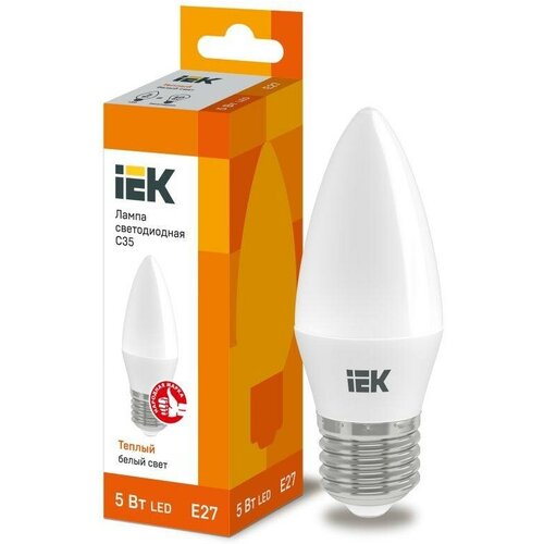 Лампа светодиодная ECO C35 5Вт свеча 3000К тепл. бел. E27 450лм 230-240В IEK LLE-C35-5-230-30-E27