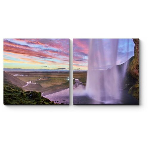 Модульная картина Красивый закат на водопаде200x100