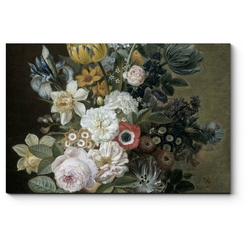 Модульная картина Пышный букет из роз, тюльпанов и ирисов 40x27