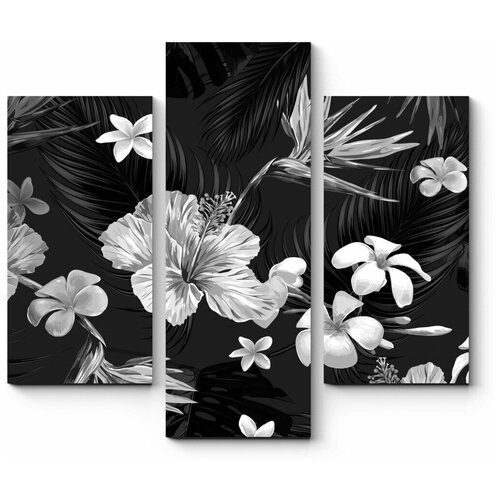 Модульная картина Черно-белый цветочный узор 120x108